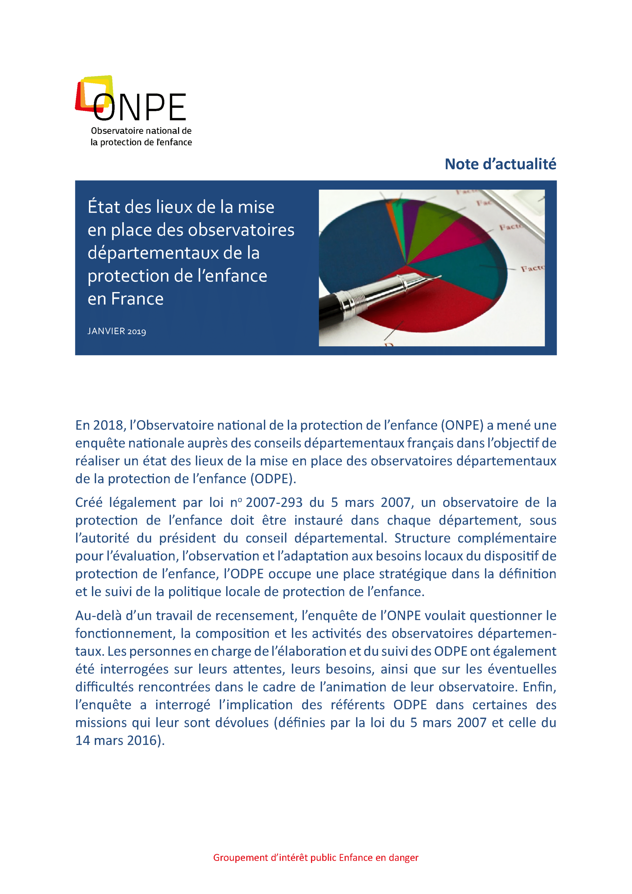 État des lieux de la mise en place des ODPE en France en 2018 - ONPE