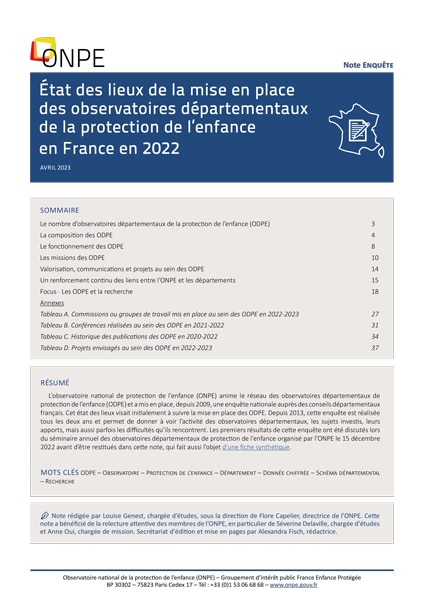 État des lieux de la mise en place des ODPE en France en 2022 - ONPE